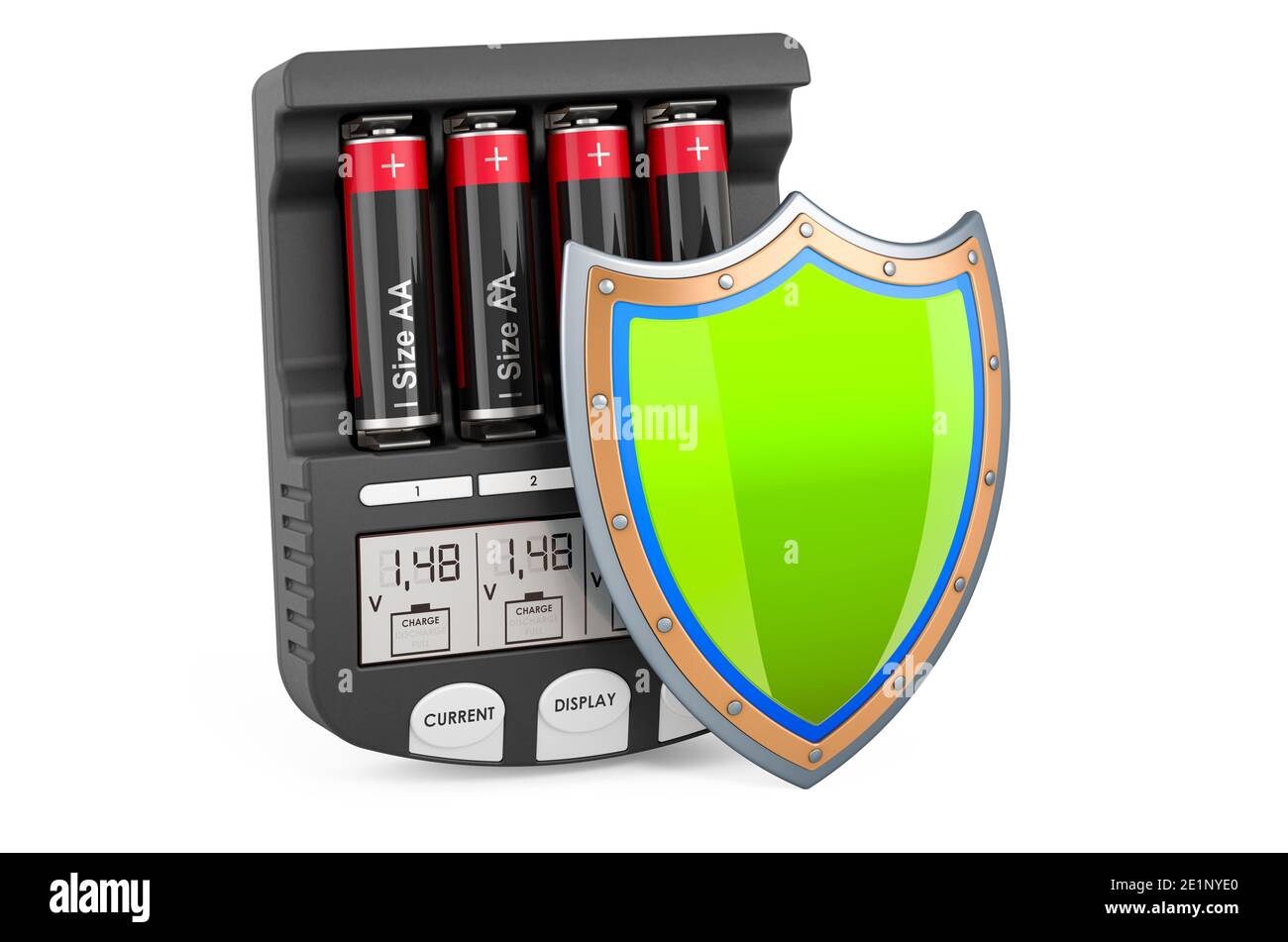 Battery charger with shield, 3D rendering isolated on white background ...