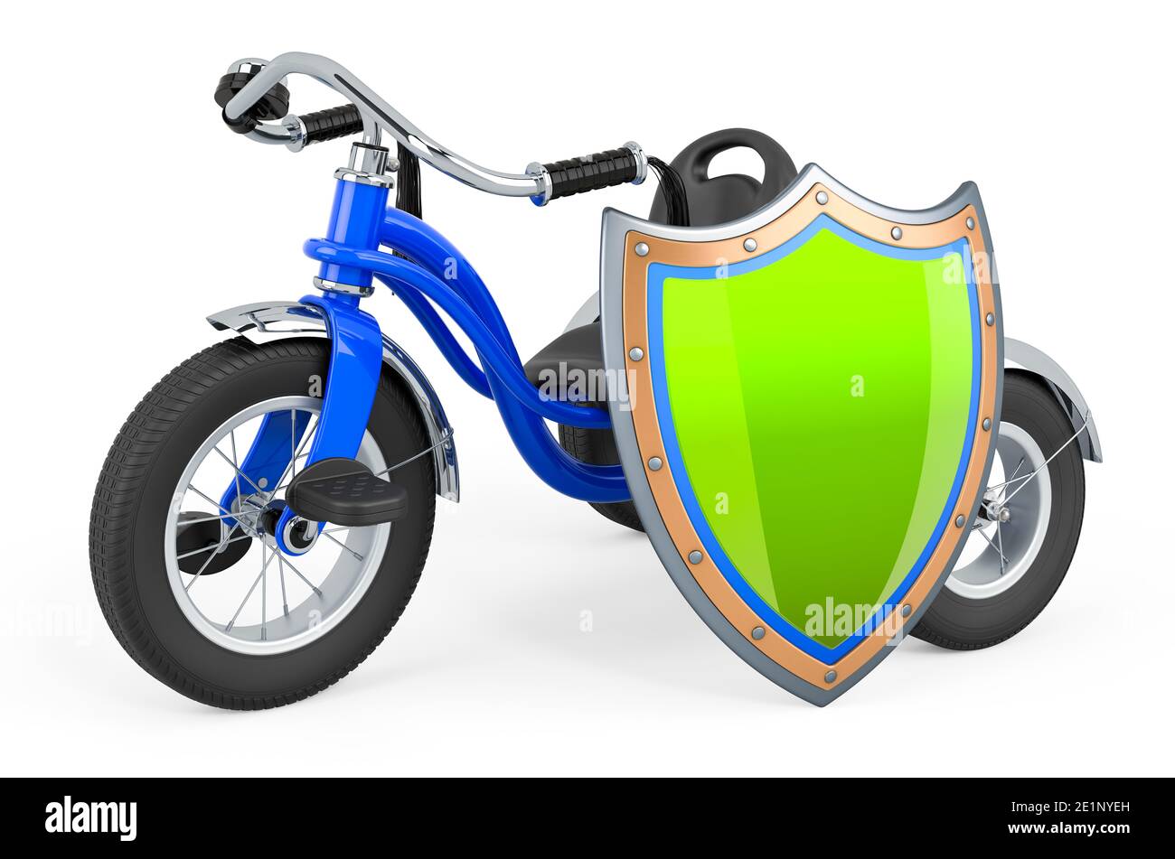 Tricycle kids bicycle with shield, 3D rendering isolated on white ...
