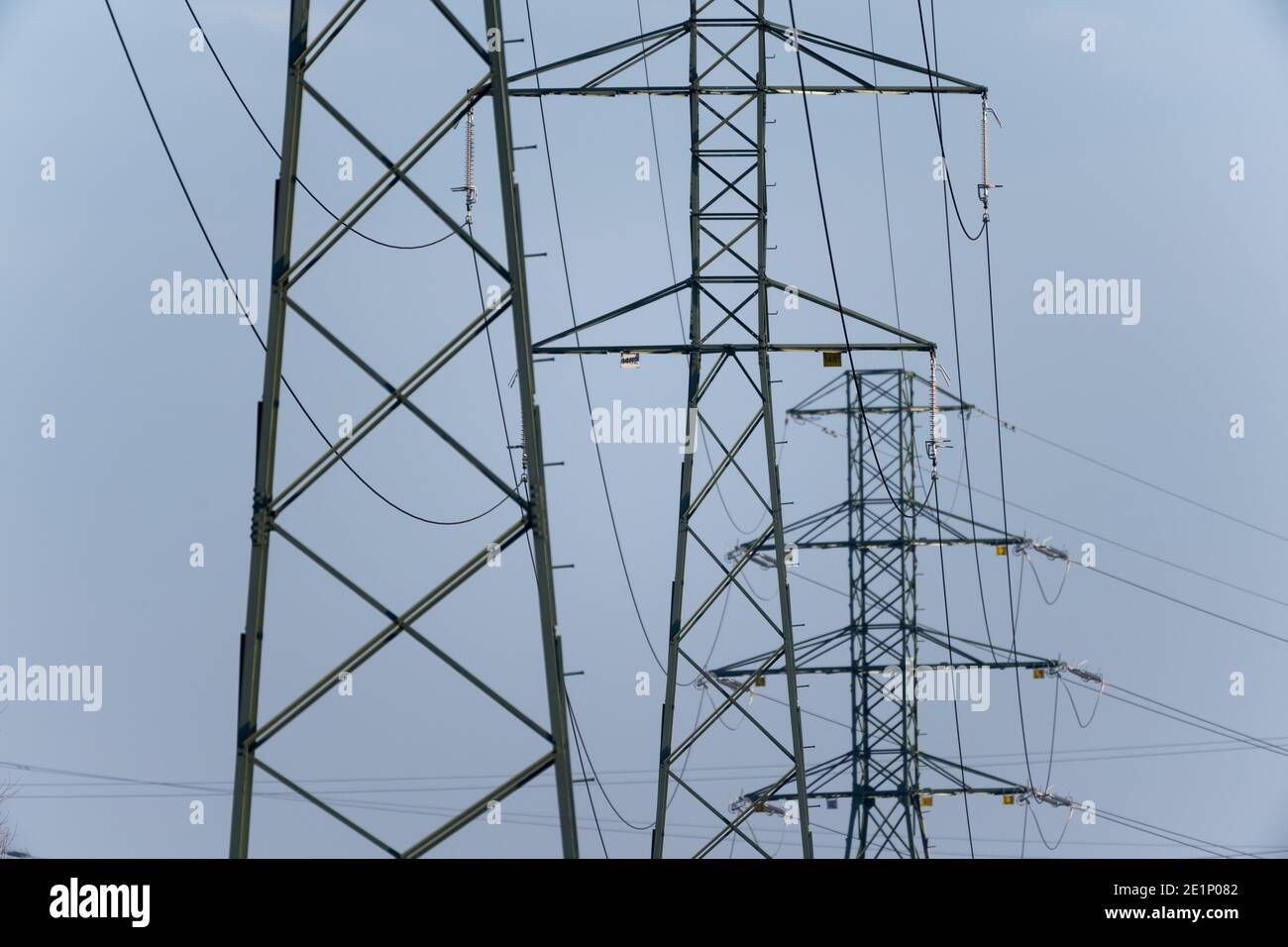 High voltage power lines in Gdansk, Poland. December 30th 2020 ...