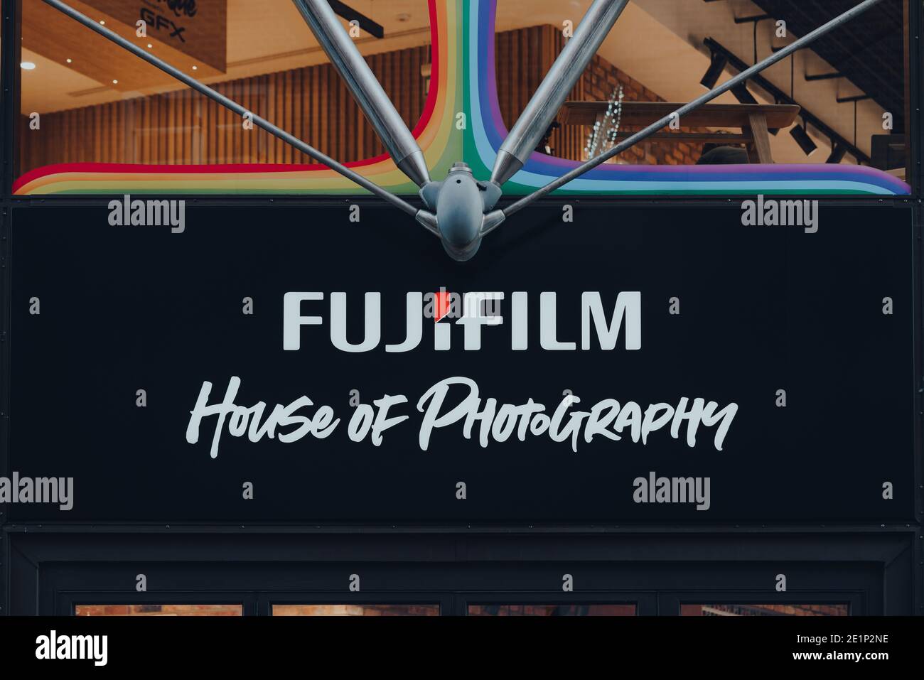 London, UK - November 19, 2020: Entrance name sign of Fujifilm House of ...