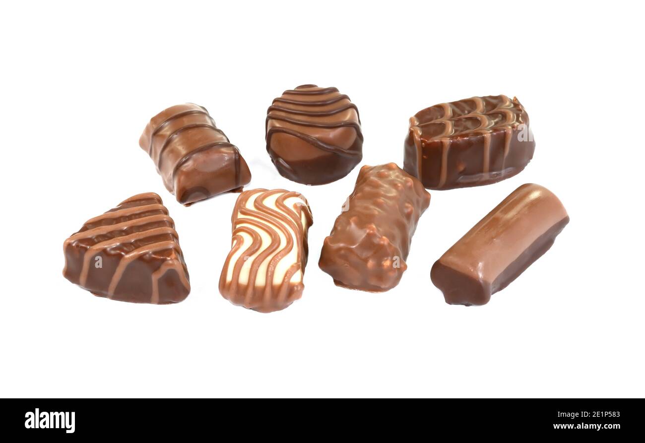 Different chocolates in various shapes, isolated in white Stock Photo ...