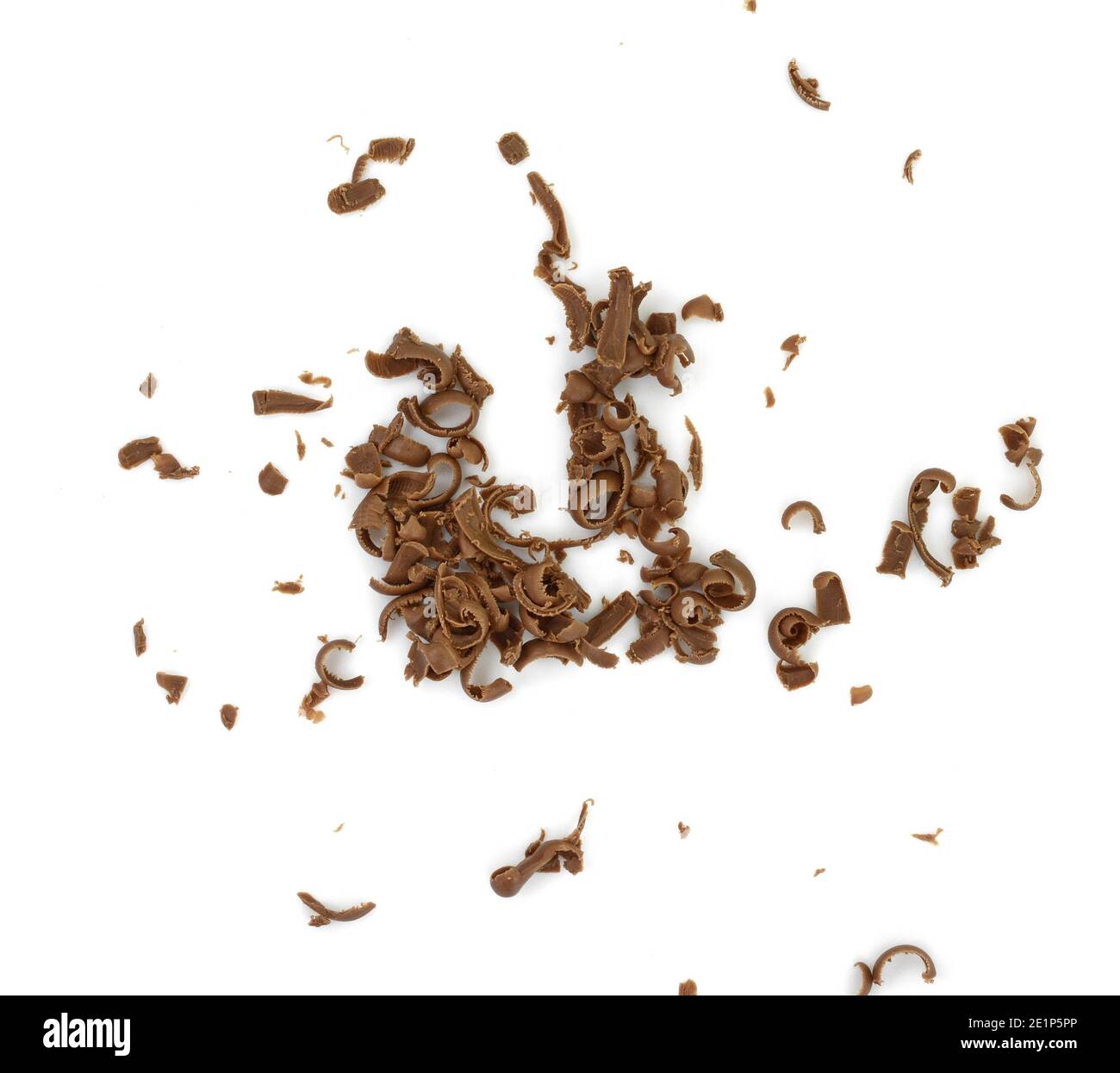 Grated chocolate. Heap of ground chocolate isolated on white background ...
