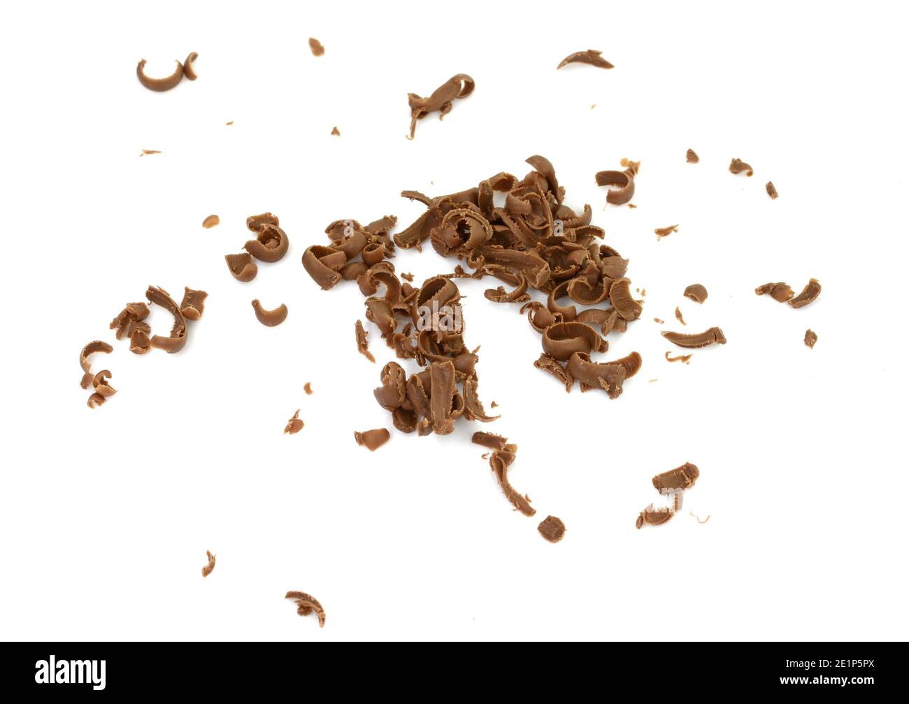 Grated chocolate. Heap of ground chocolate isolated on white background ...