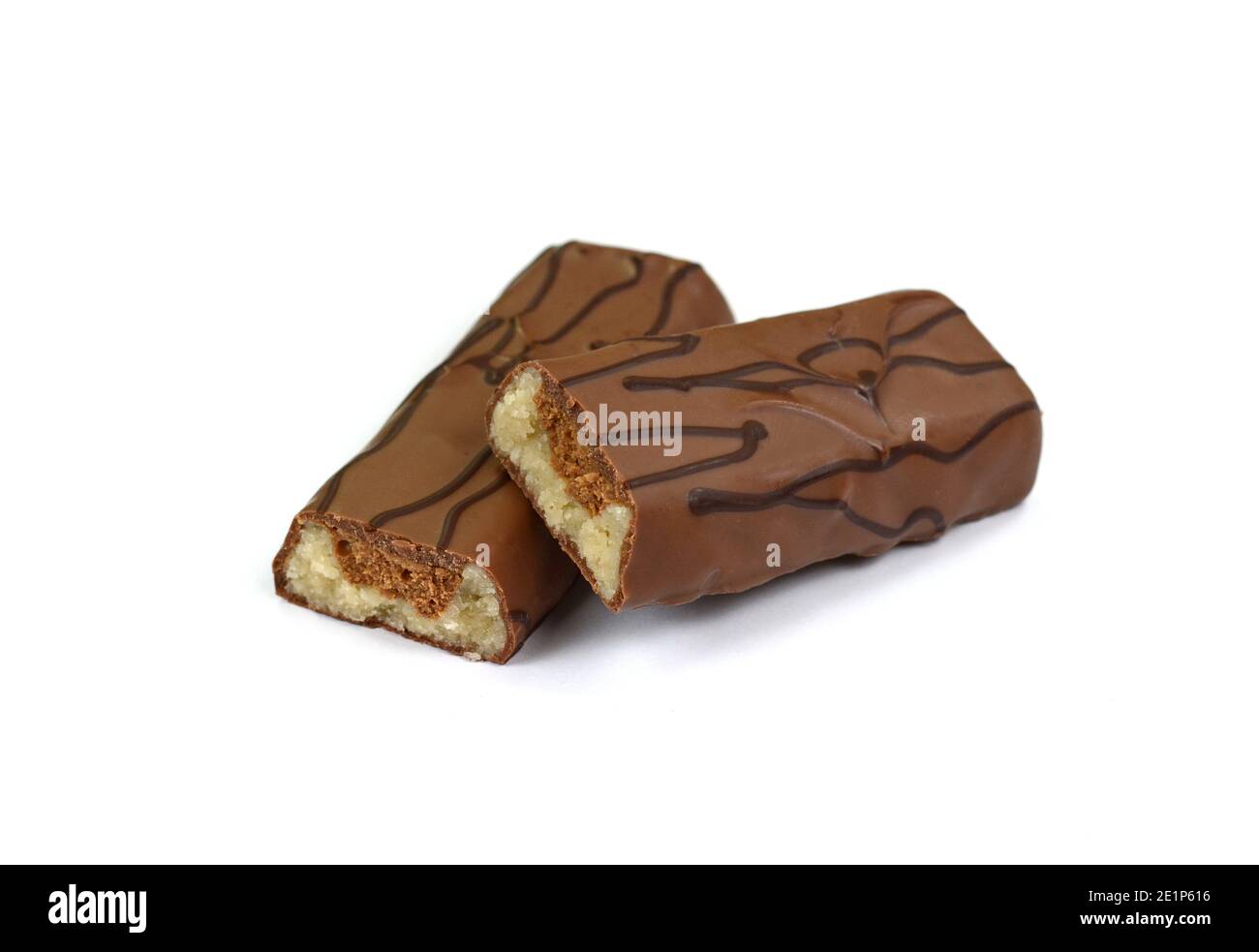 Chocolate covered marzipan bars isolated on a white background with ...