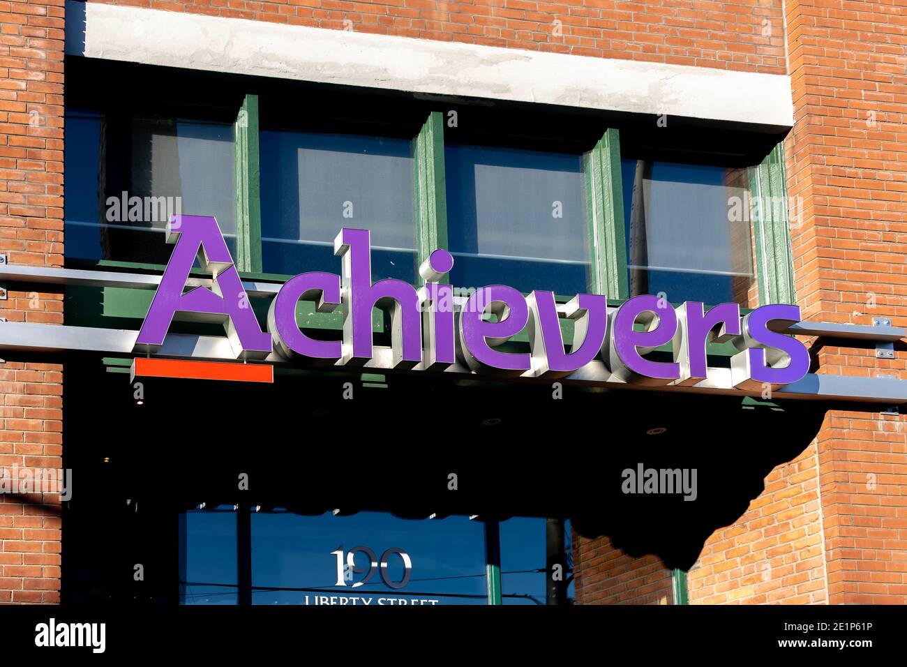 Toronto, Canada- November 14, 2020: Achievers company closeup sign is ...