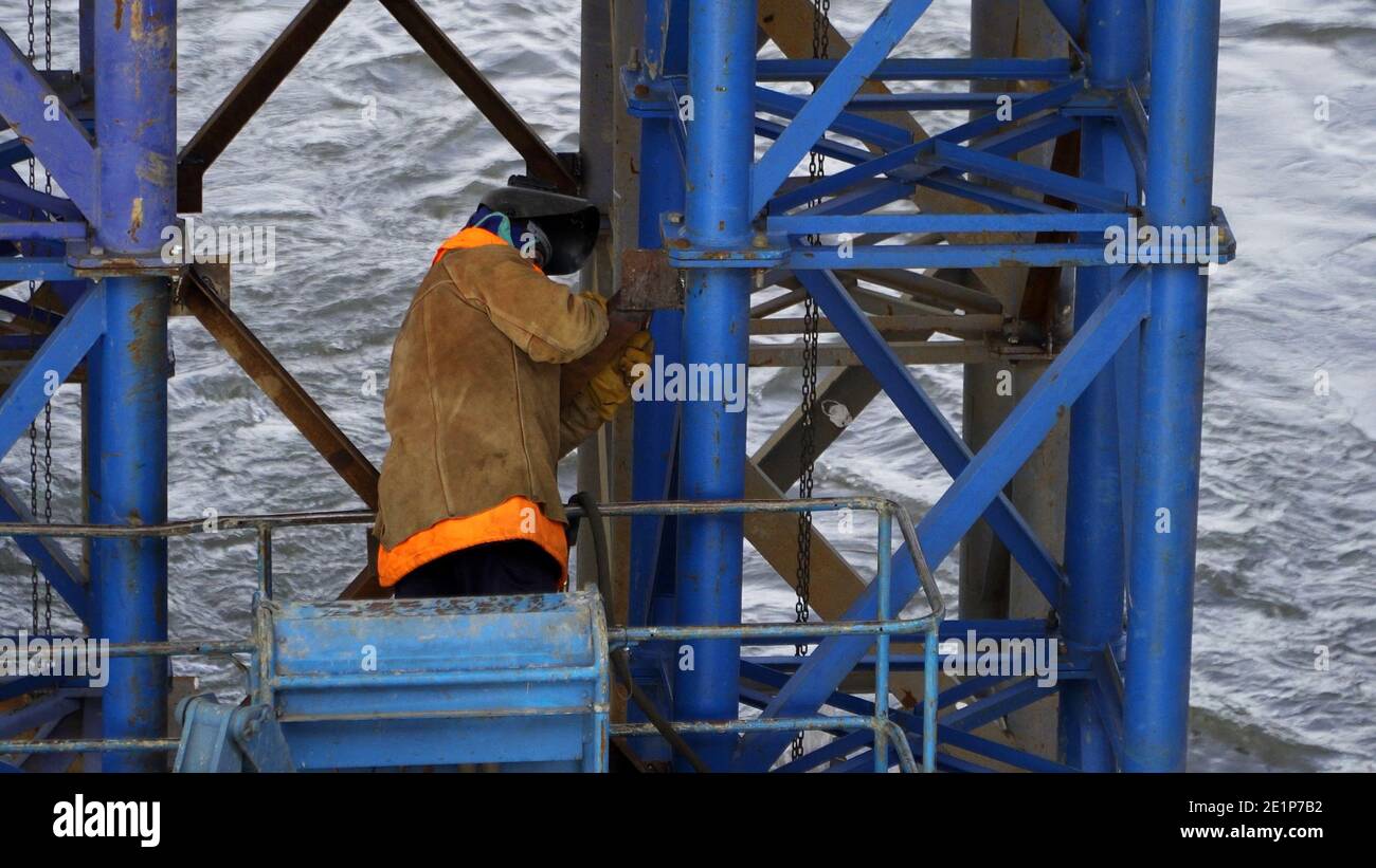 Warsaw Poland 22.01.2019 Work in progress of construction worker ...