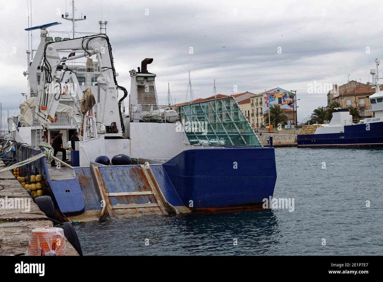 Sete, France. 19th, Oct, 2020. View of the Port of Sete with its boats ...