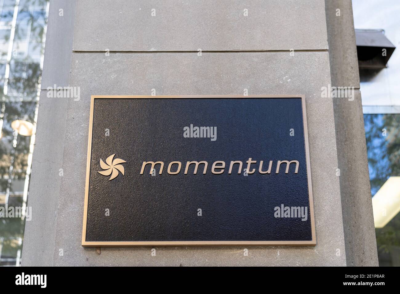 Momentum company sign is seen outside of their headquarters in downtown ...