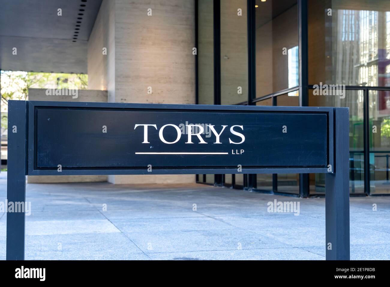 Torys LLP sign is seen outside of their head office at Toronto Dominion Centre in Toronto ...