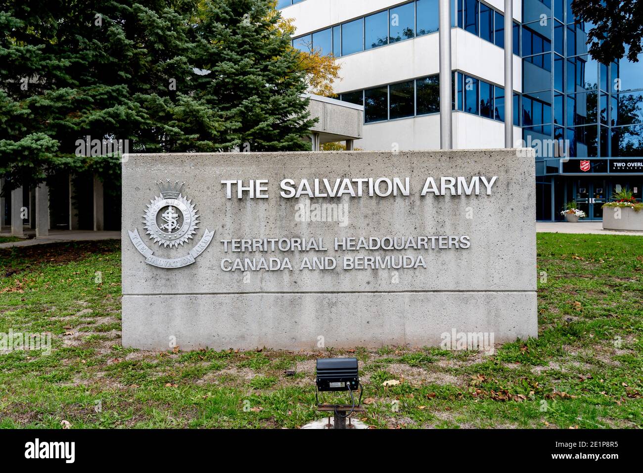 The Salvation Army sign at their Territorial Headquarters building is ...