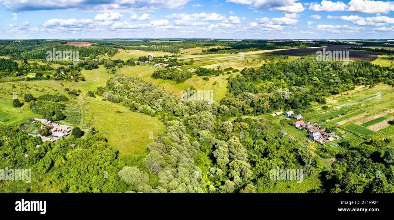 Typical aerial landscape of the Central Russian Upland. Kursk region ...