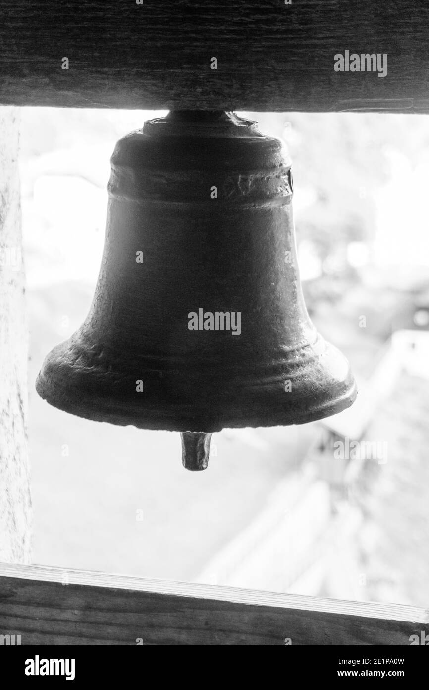 silhouette of old medieval bell, with white bright background Stock ...