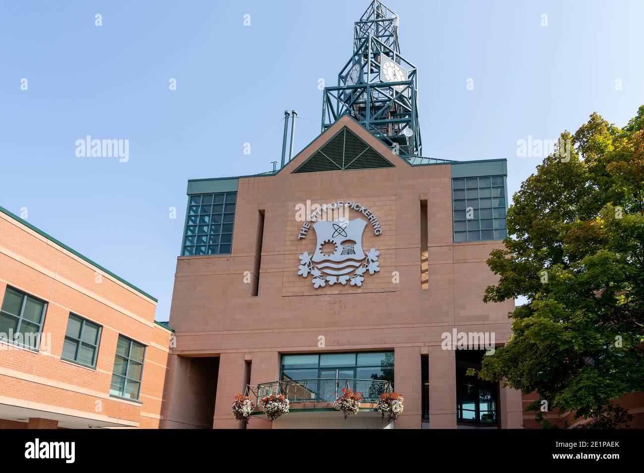 The City of Pickering sign and logo on the Pickering City Hall building ...