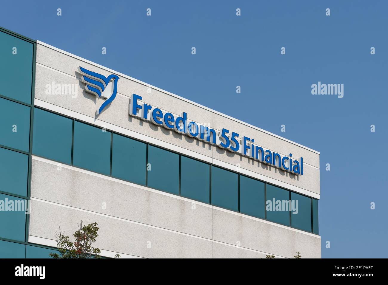 Freedom 55 Financial sign is seen in Pickering, On, Canada Stock Photo ...