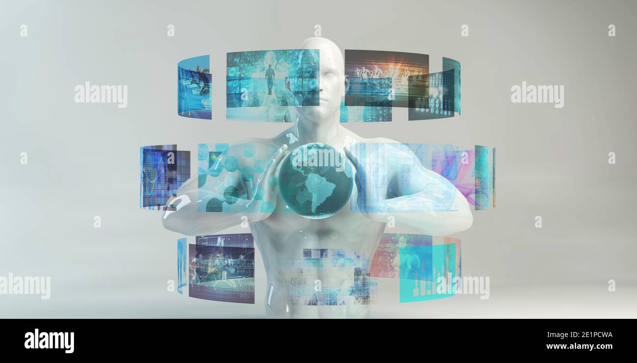 Holographic Display with Man Using Interactive Technology Stock Photo ...