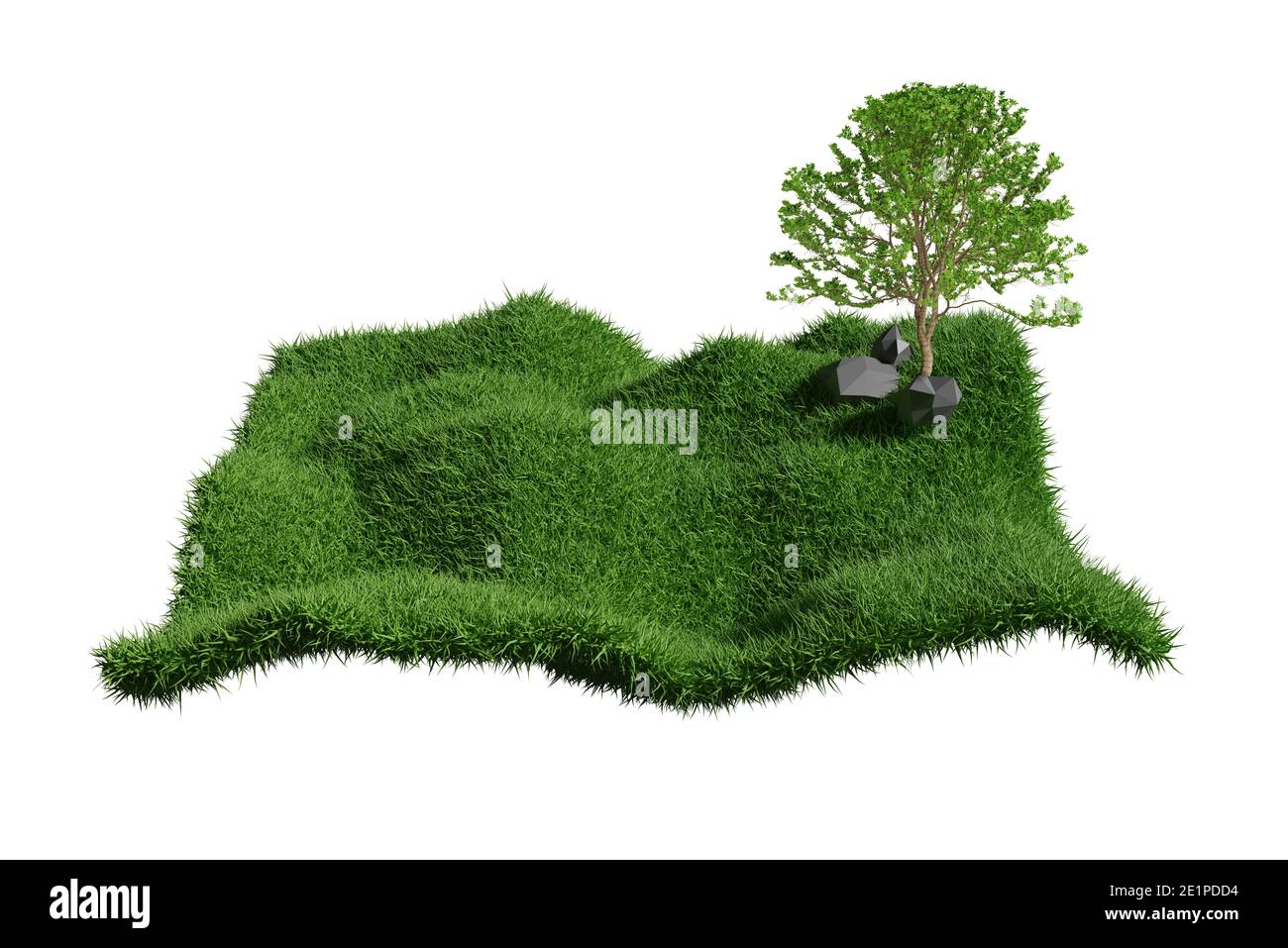 small landscape with tree and stone, 3D illustration rendering Stock ...
