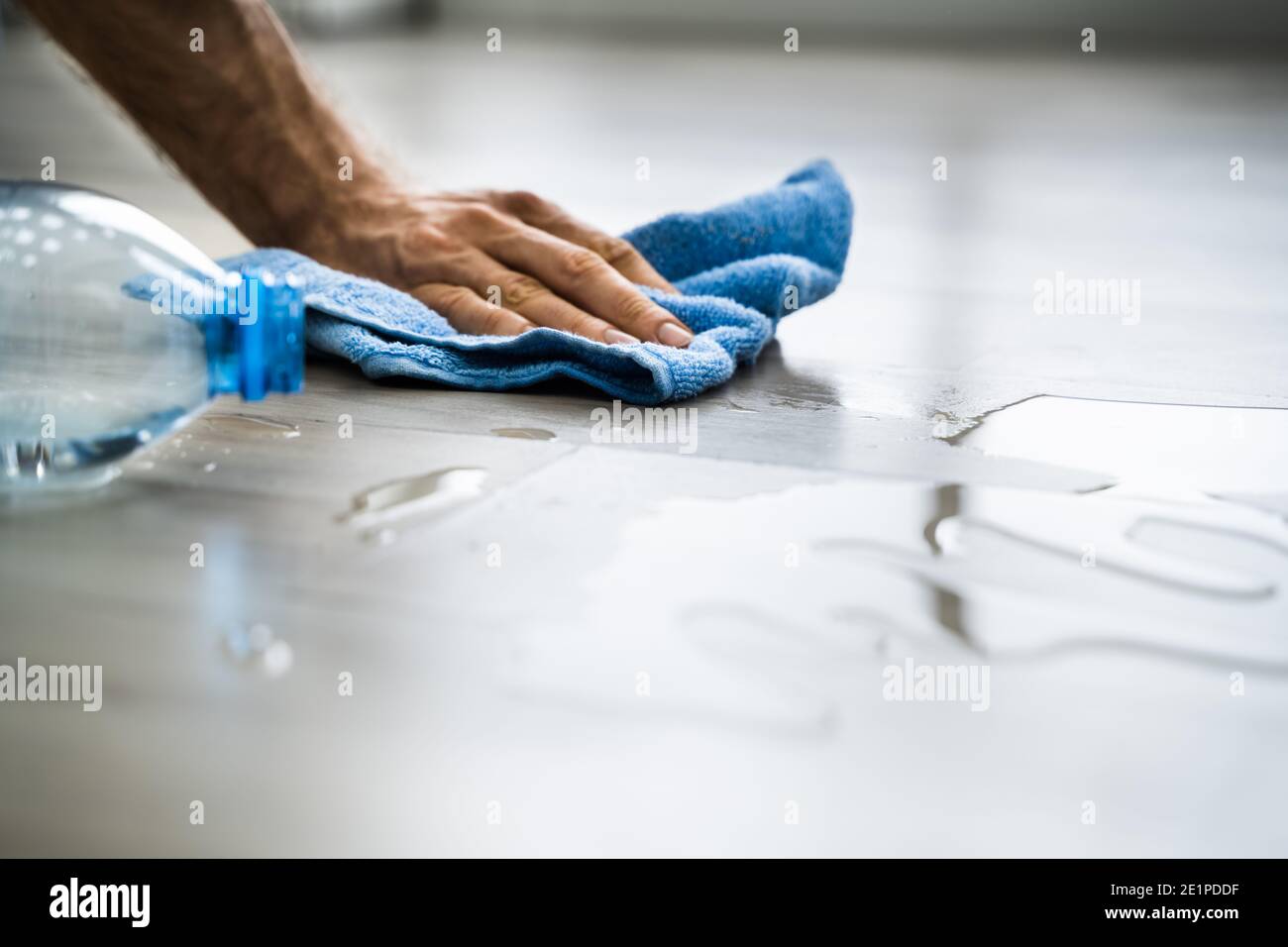 Hand Cleaning Water On House Floor Surface. Laminate Damage Stock Photo ...