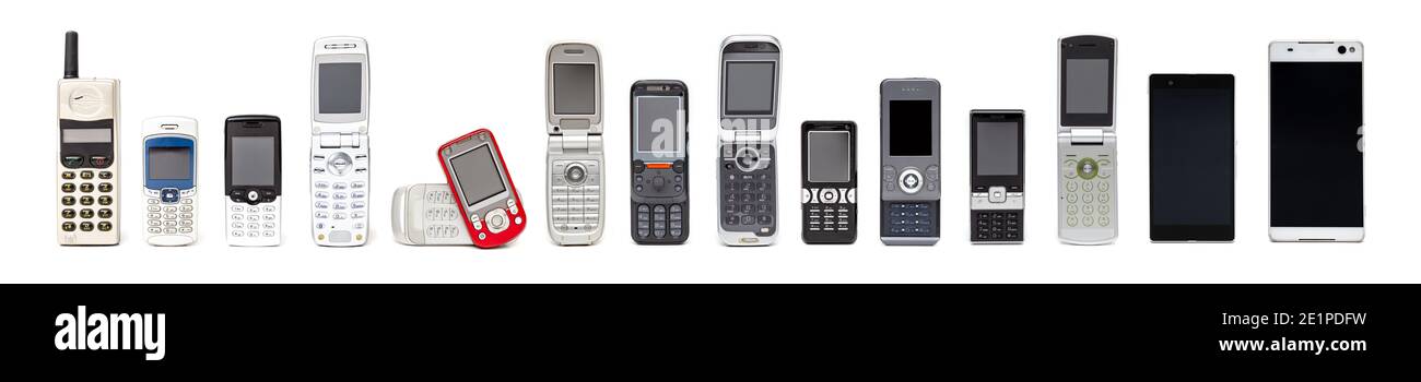 Old mobile phones from past to present on white background with some ...