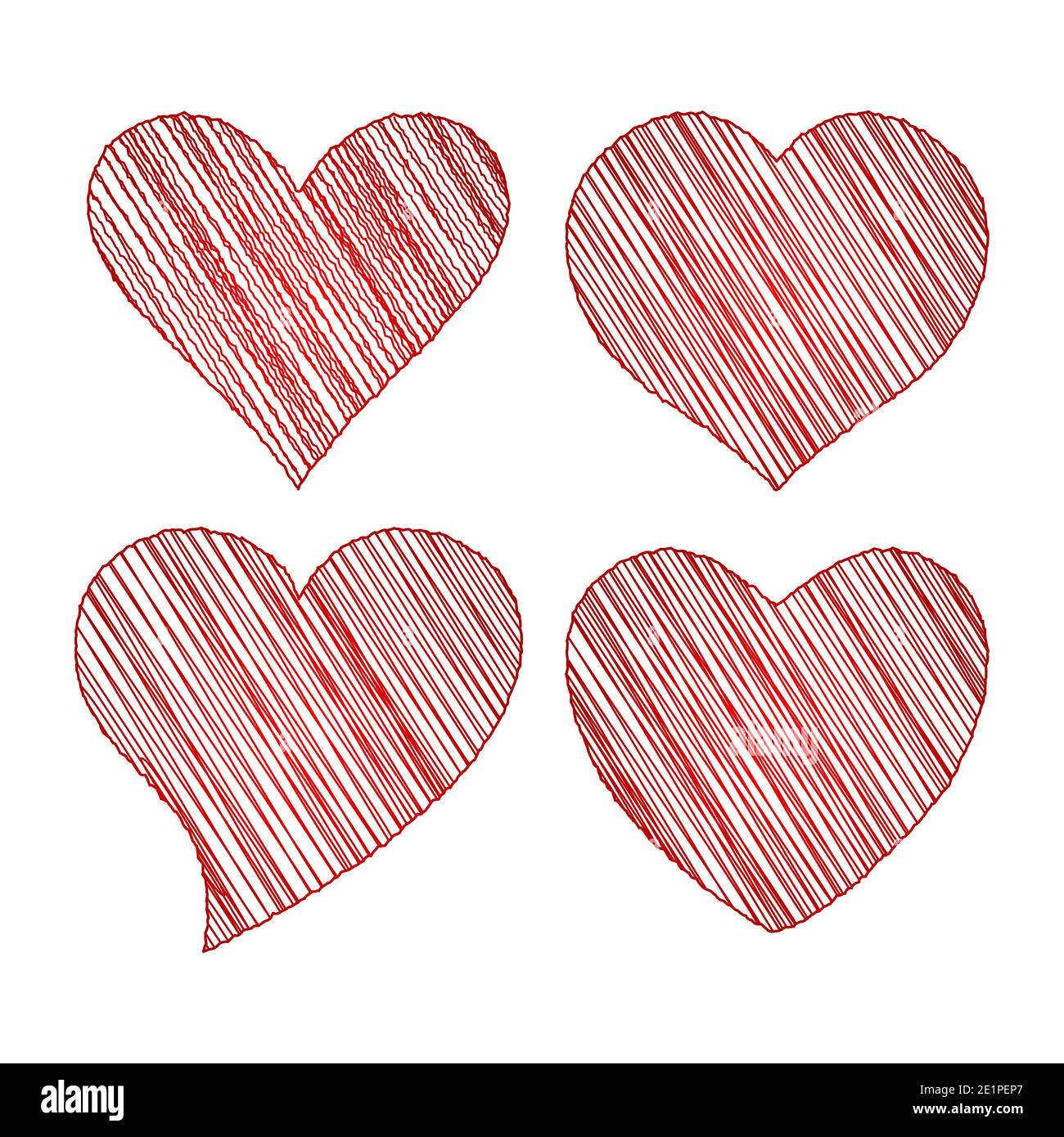 Scratched heart set on a white background. Vector illustration Stock ...
