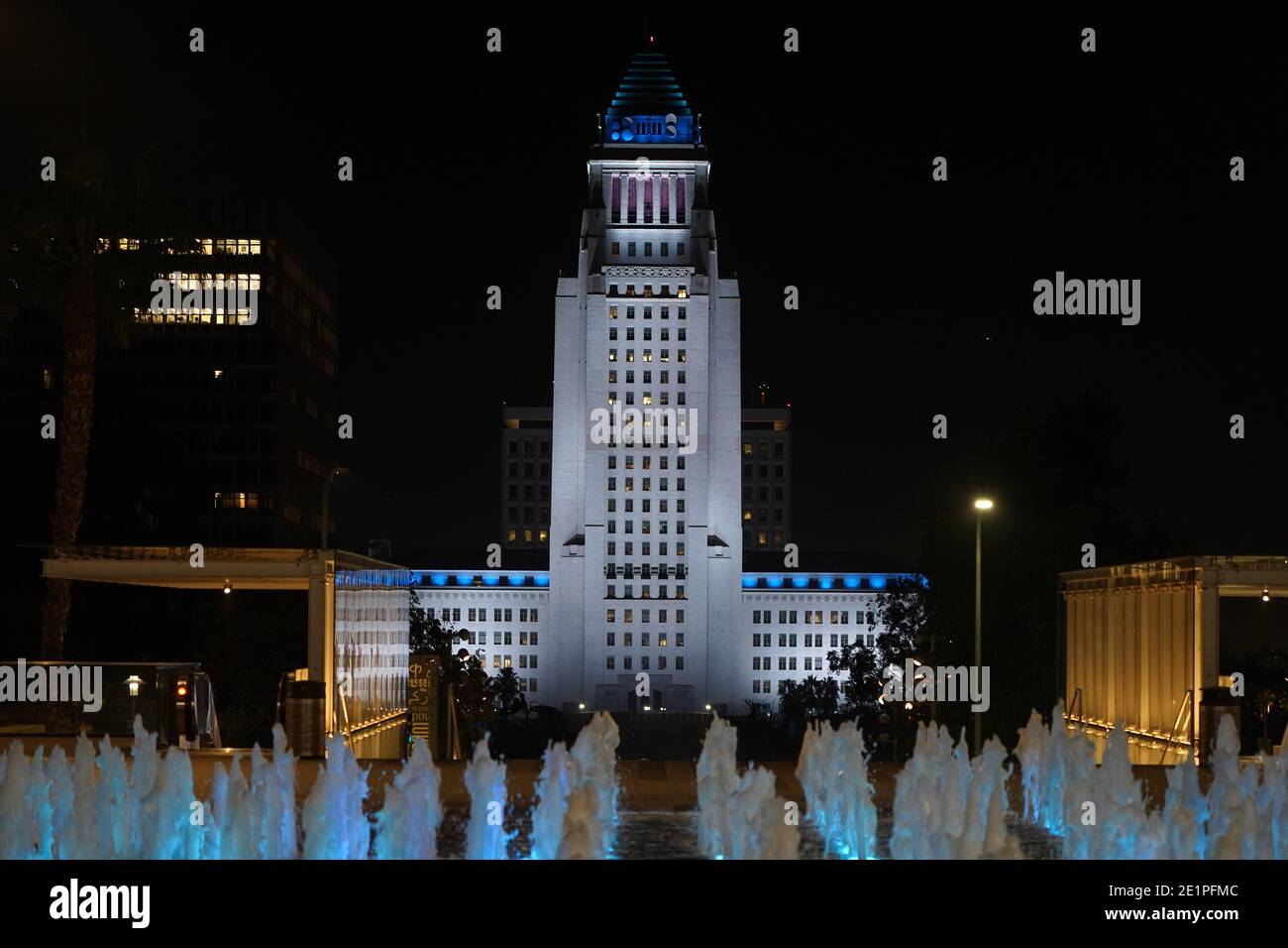 Los Angeles City Hall is illuminated in blue in honor of Los Angeles ...