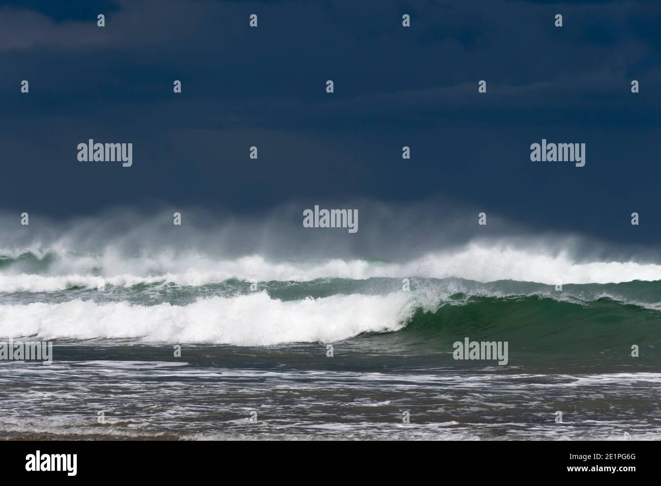 Wind blown breaking waves in the Pacific Ocean at Herbertville, Tararua ...