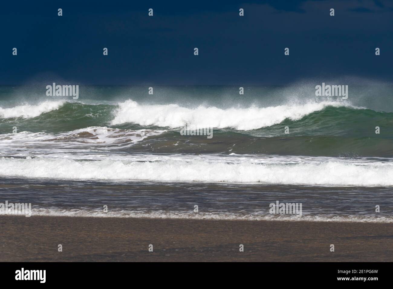 Wind blown breaking waves in the Pacific Ocean at Herbertville, Tararua ...