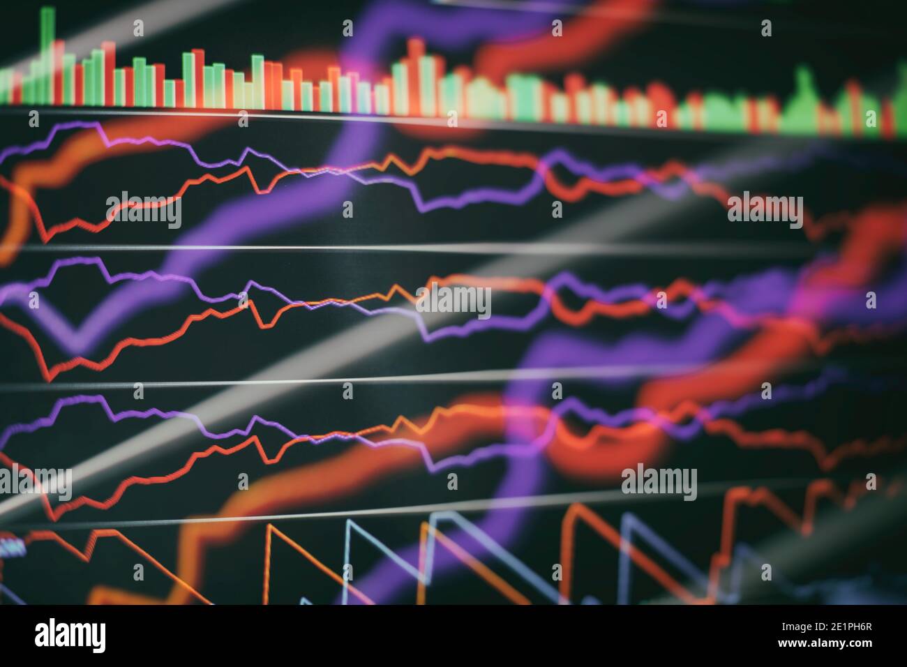 Technical price graph and indicator, red and green candlestick chart on ...
