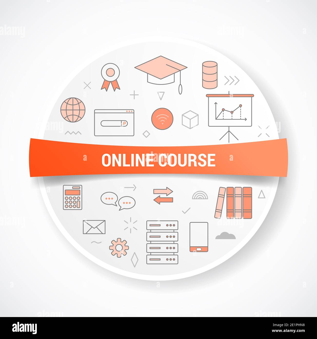 online course technology with icon concept with round or circle shape ...