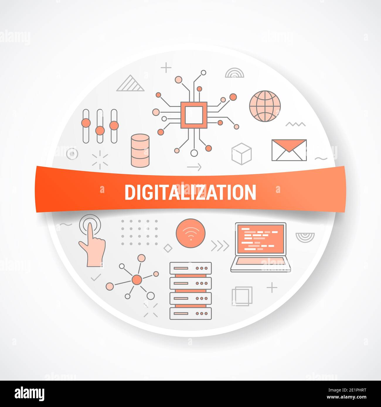 digitalization with icon concept with round or circle shape vector ...