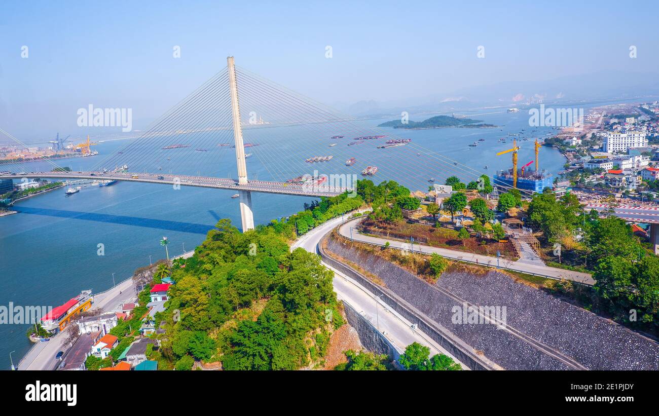 Aerial view of Bai Chay bridge. Near Halong Bay, UNESCO World Heritage ...
