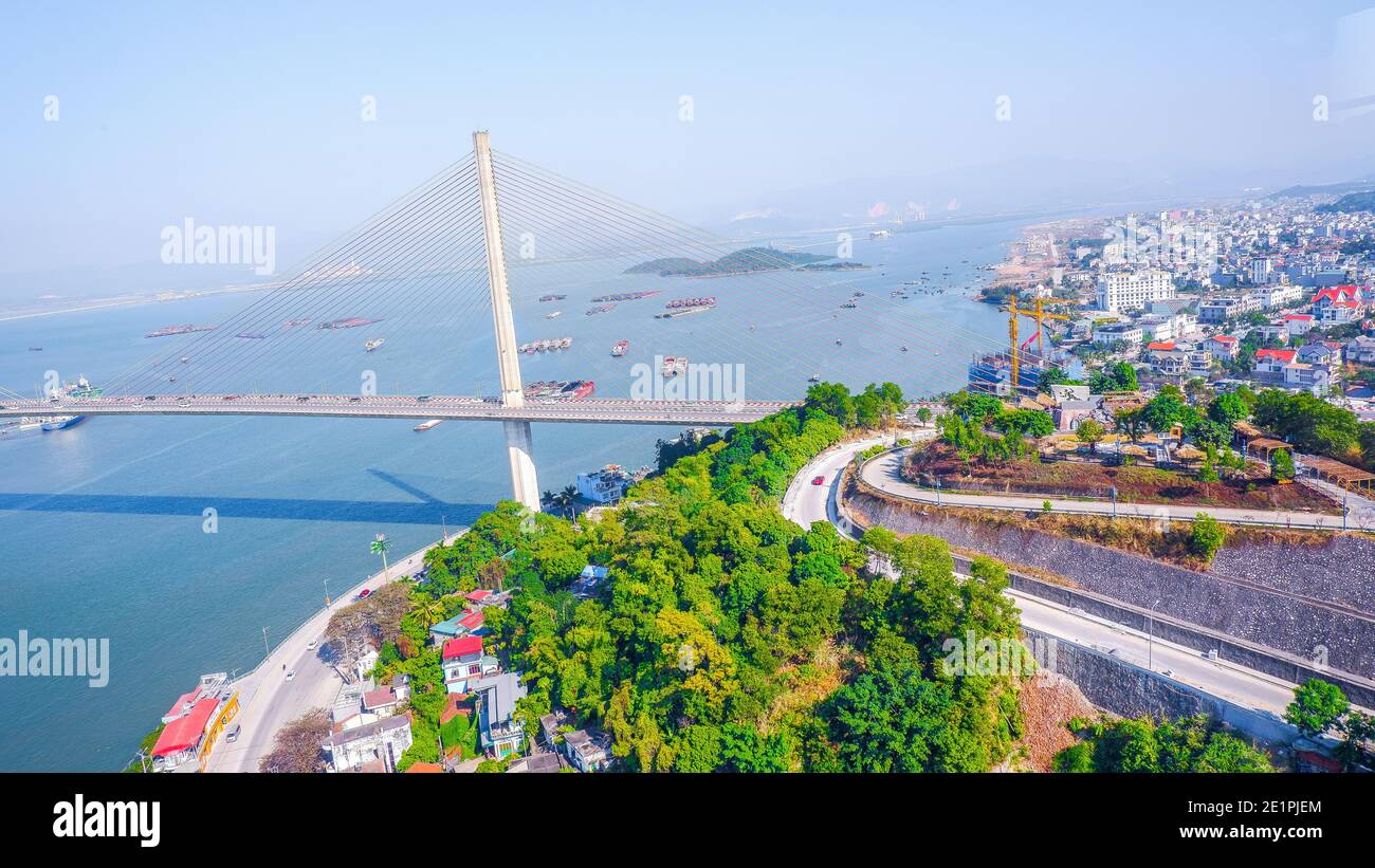 Aerial view of Bai Chay bridge. Near Halong Bay, UNESCO World Heritage ...