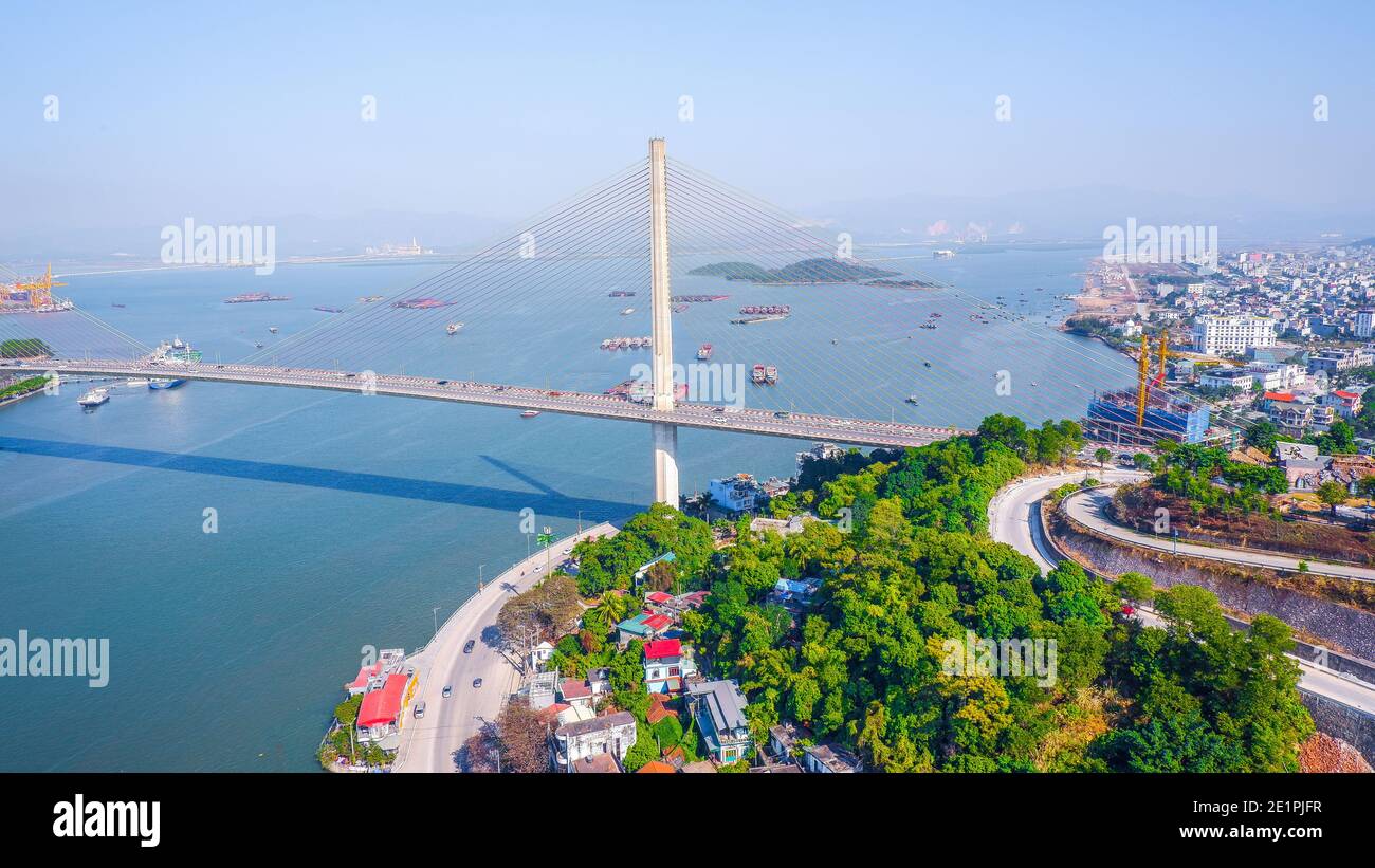 Aerial view of Bai Chay bridge. Near Halong Bay, UNESCO World Heritage ...
