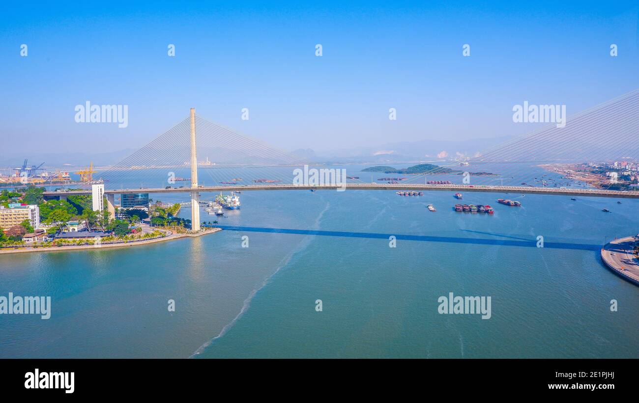 Aerial view of Bai Chay bridge. Near Halong Bay, UNESCO World Heritage ...