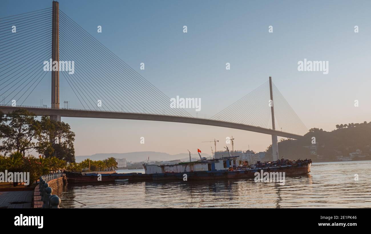 Aerial view of Bai Chay bridge. Near Halong Bay, UNESCO World Heritage ...