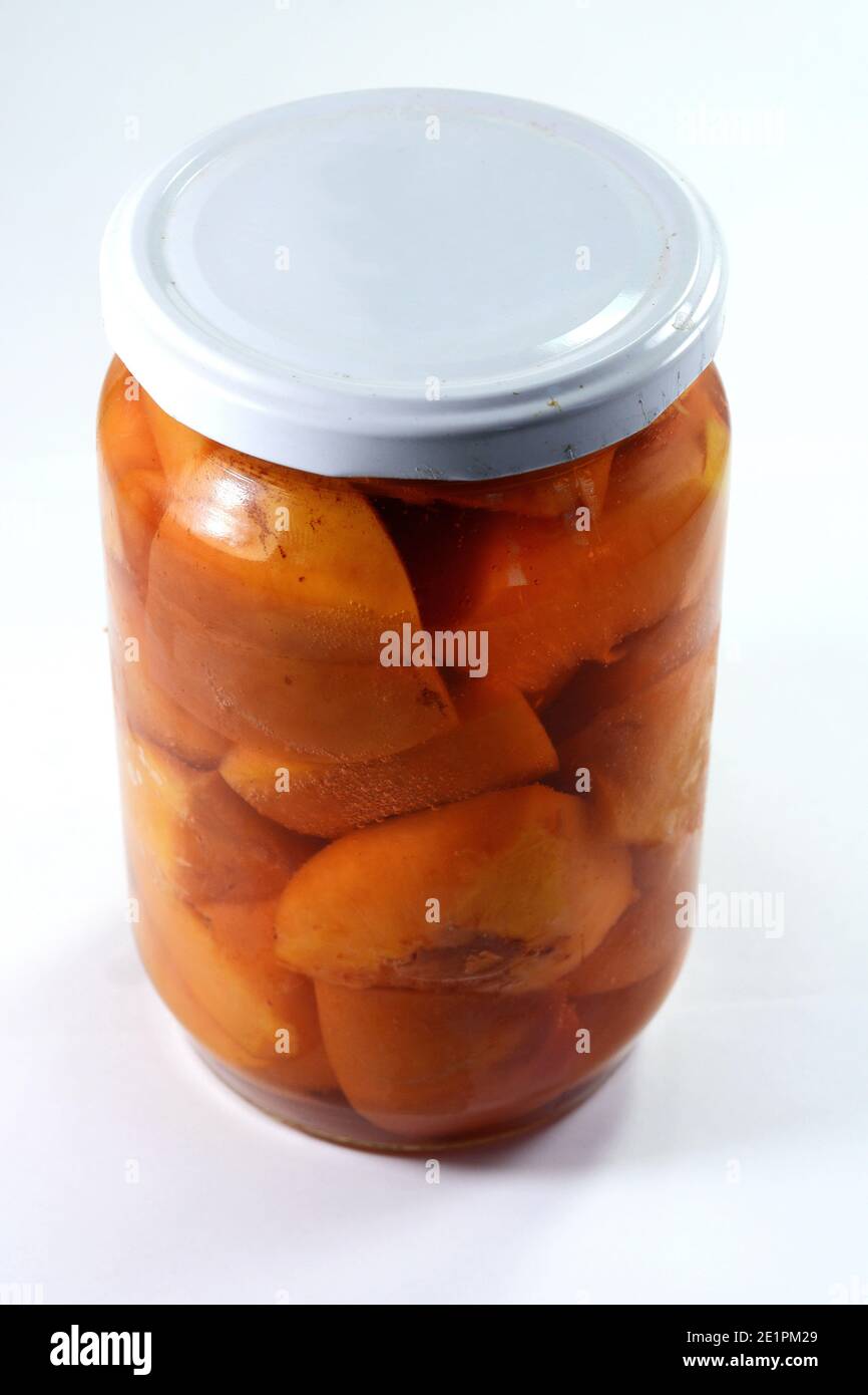 Compote of peaches in a glass jar Stock Photo - Alamy