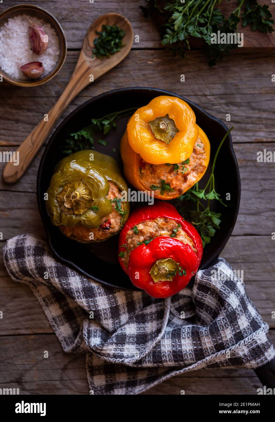 Bell peppers with meat and parsley, meat stuffed vegetables Stock Photo ...