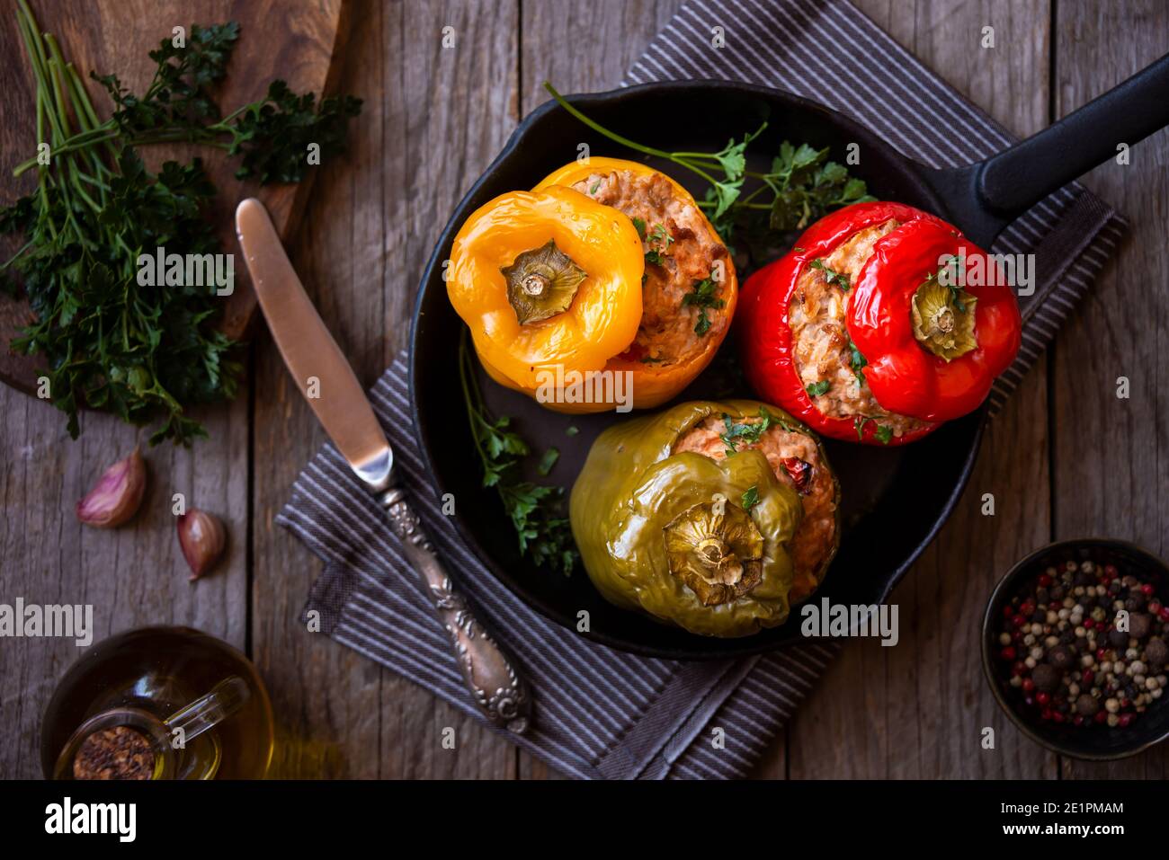 Bell peppers with meat and parsley, meat stuffed vegetables Stock Photo ...