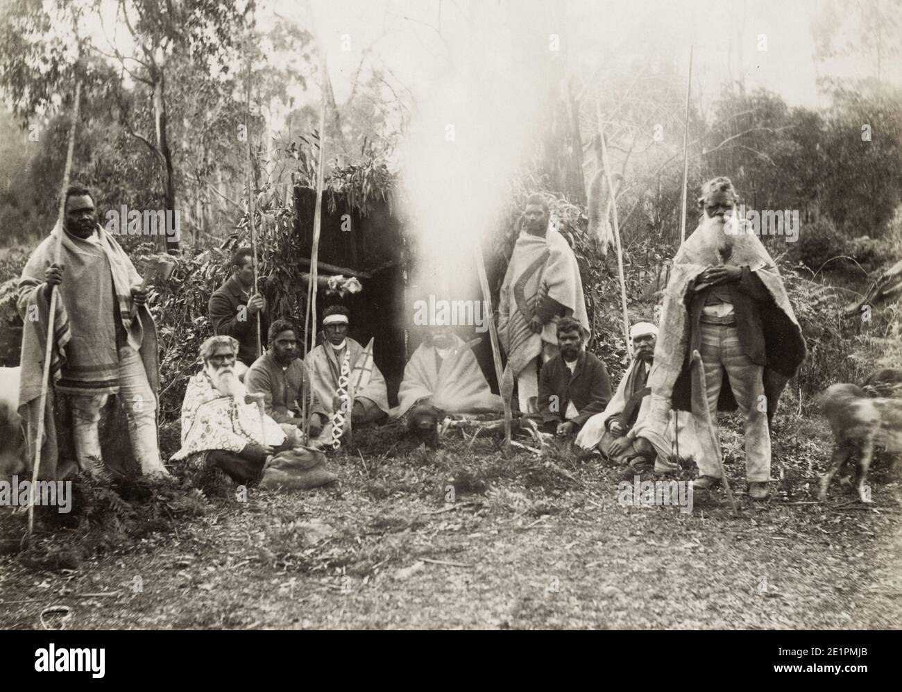 Vintage 19th century photograph: group of Aboriginal people with ...