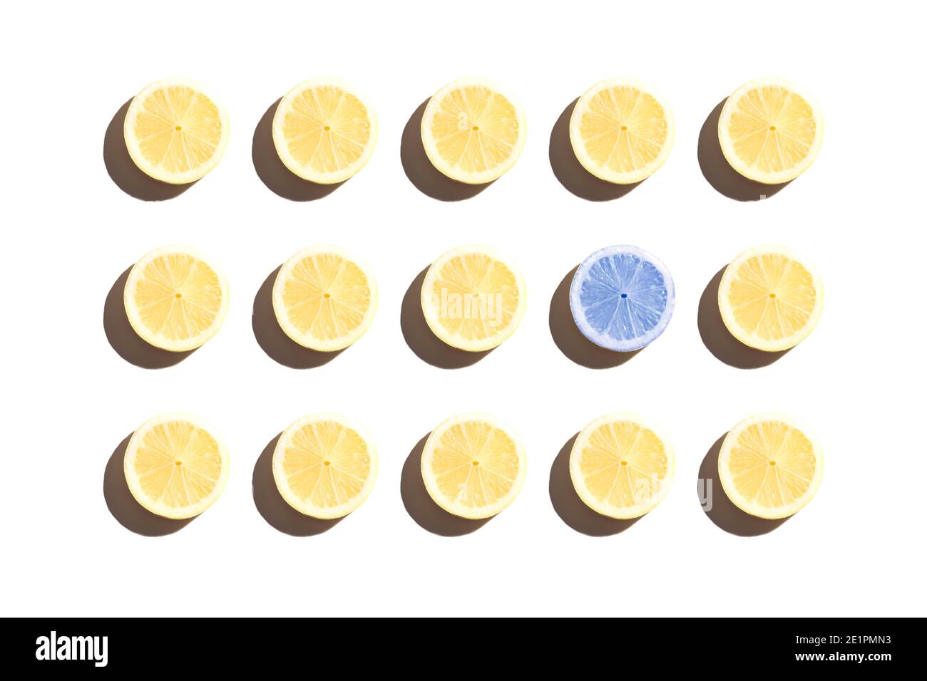 Symmetrical composition of lemon slices on white background. Top view ...