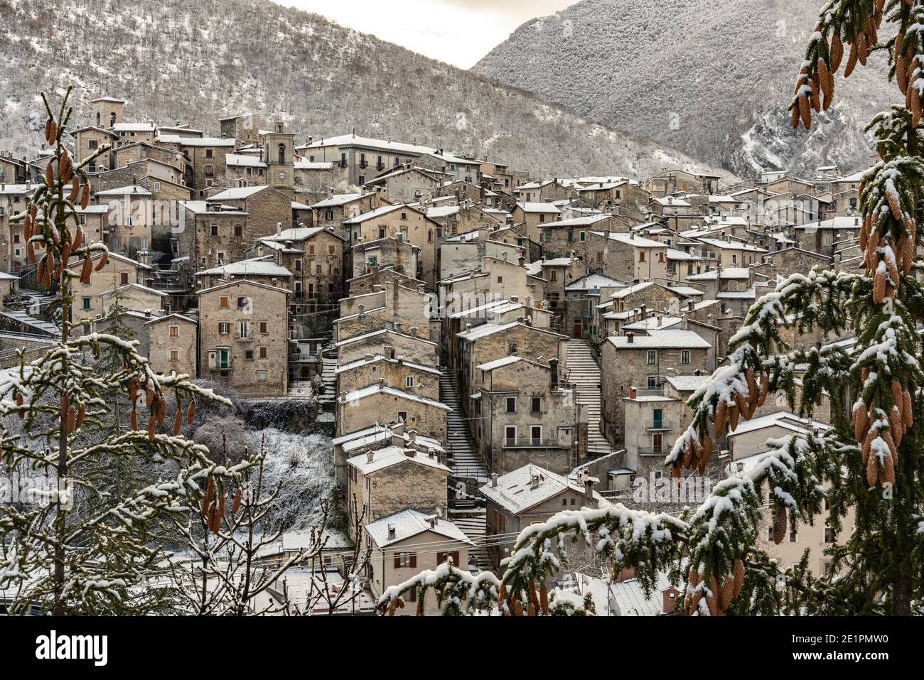 The ancient village of Scanno under the snow.Scanno, province of l ...