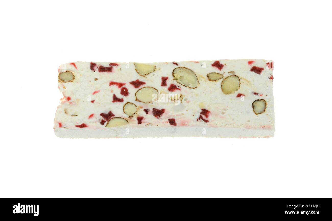 French soft nougat with strawberry flawour and almonds isolated on ...