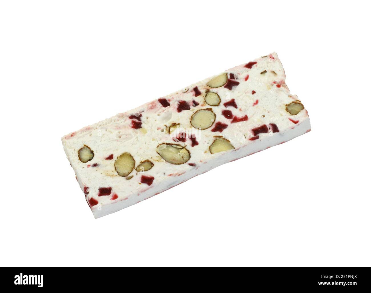 French soft nougat with strawberry flawour and almonds isolated on ...