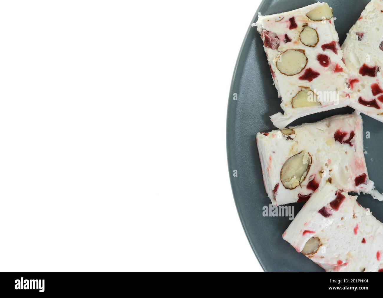 French soft nougat with strawberry flawour and almonds isolated on ...