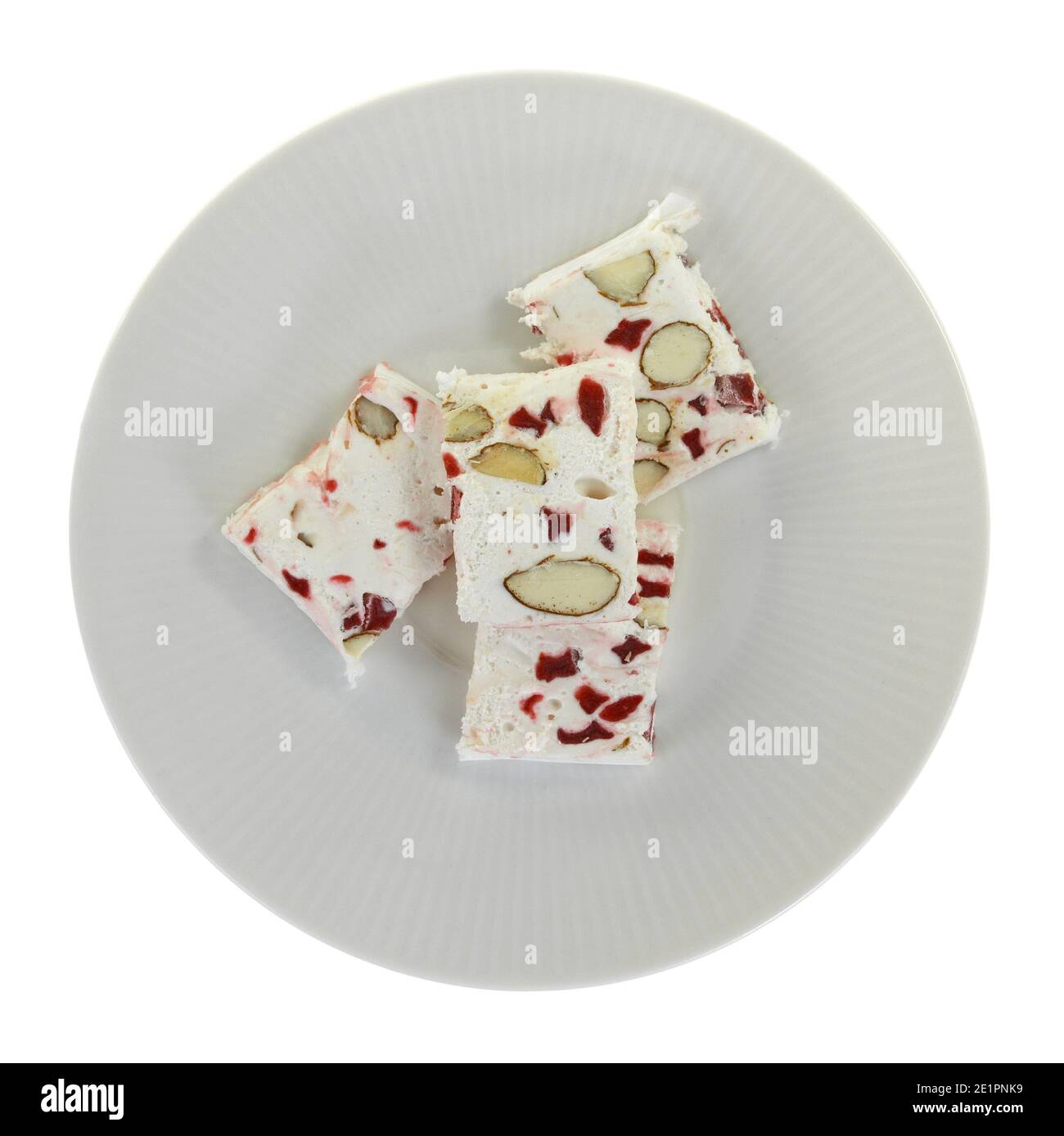 French soft nougat with strawberry flawour and almonds isolated on ...