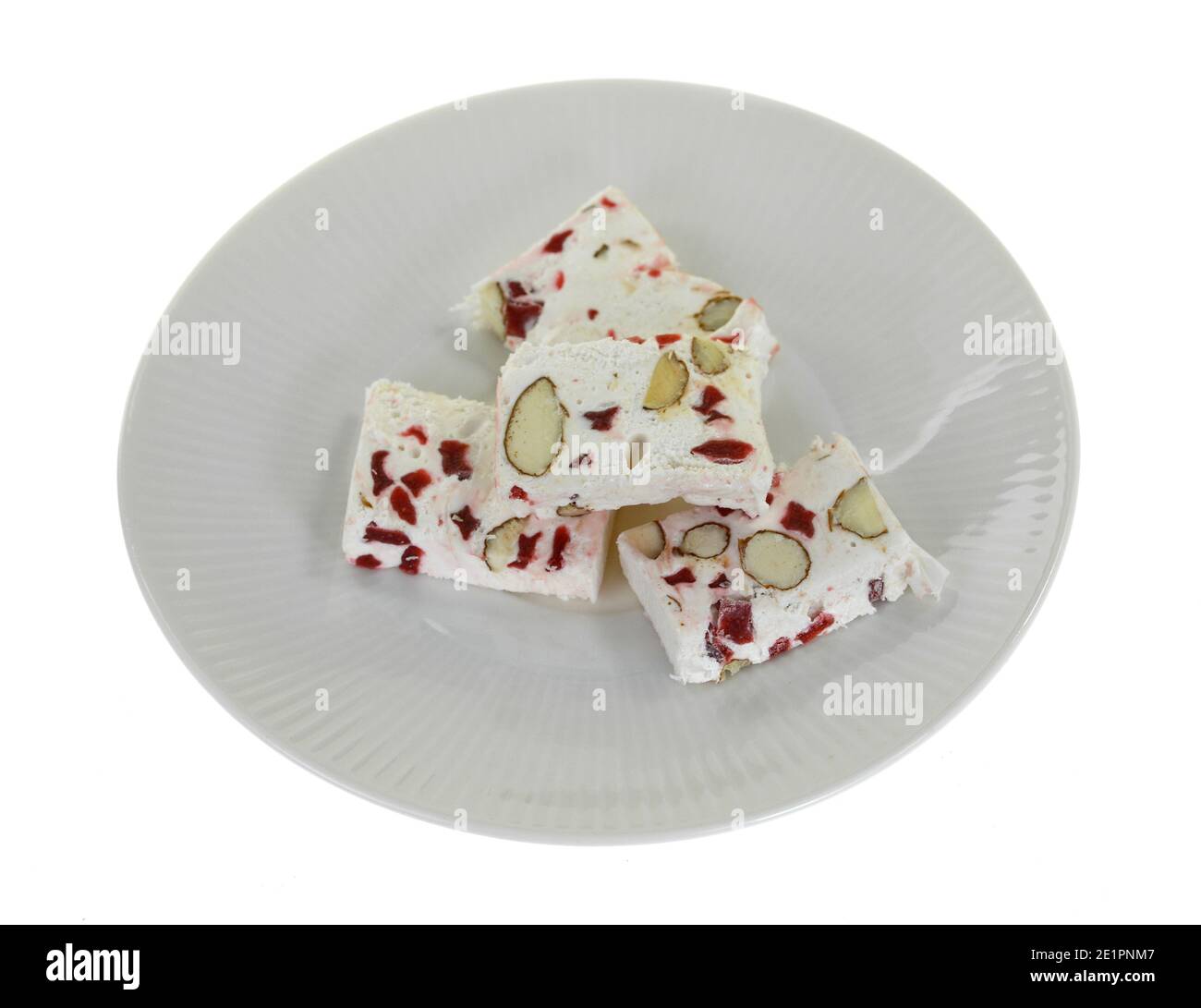 French soft nougat with strawberry flawour and almonds isolated on ...