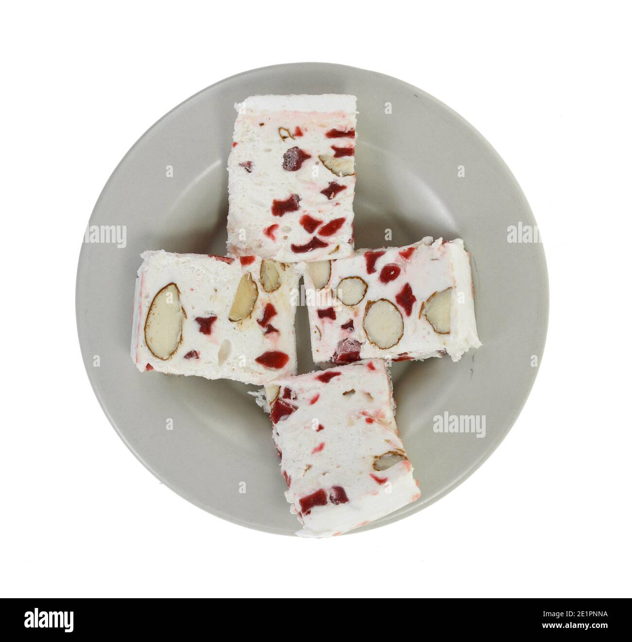 French soft nougat with strawberry flawour and almonds isolated on ...