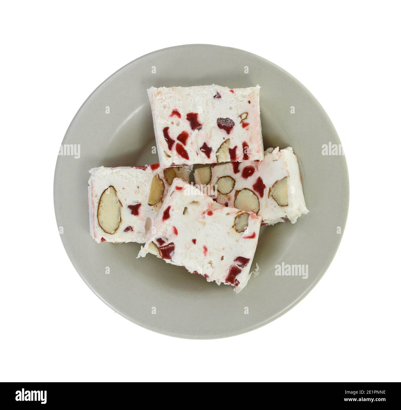 French soft nougat with strawberry flawour and almonds isolated on ...