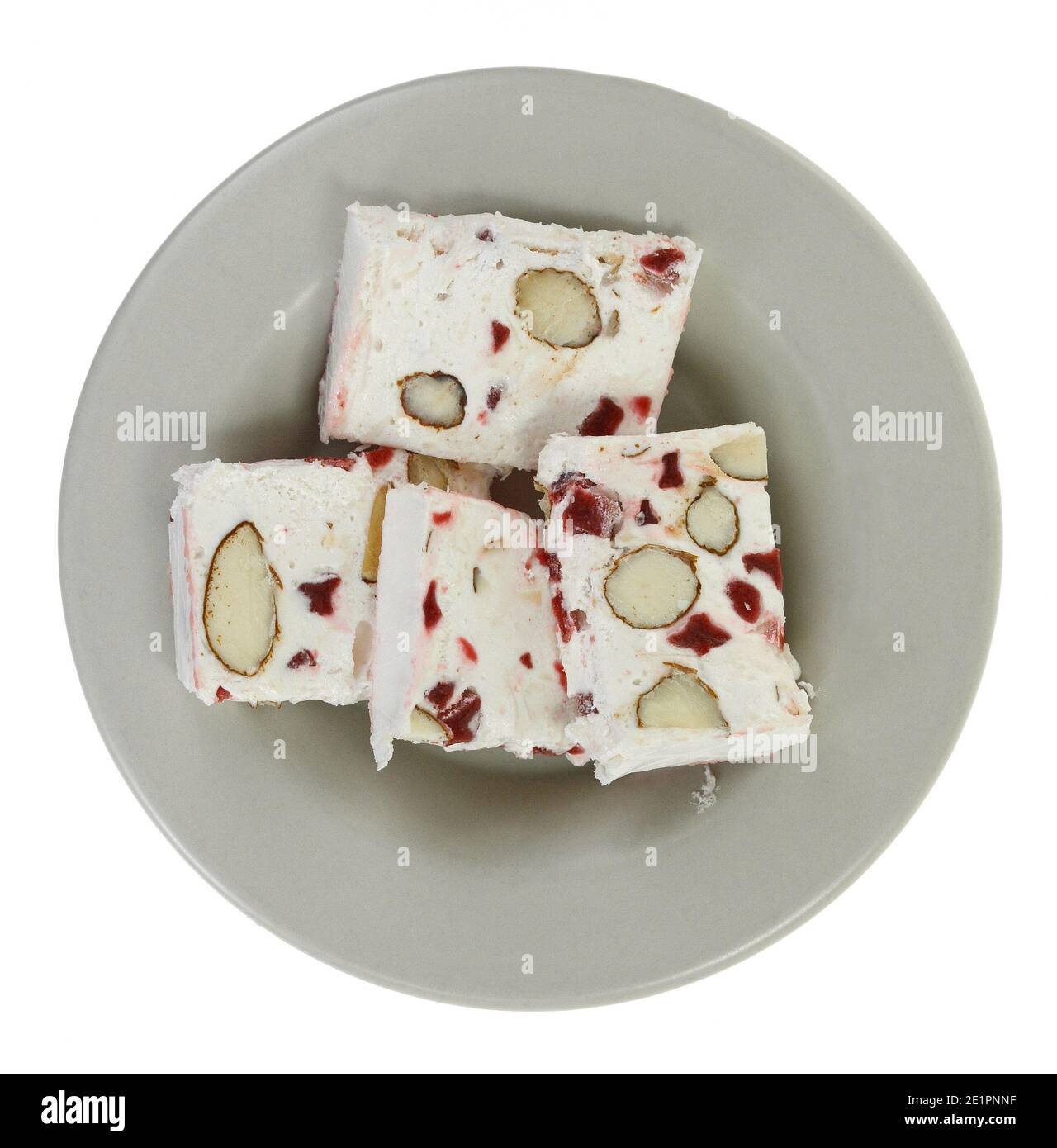 French soft nougat with strawberry flawour and almonds isolated on ...