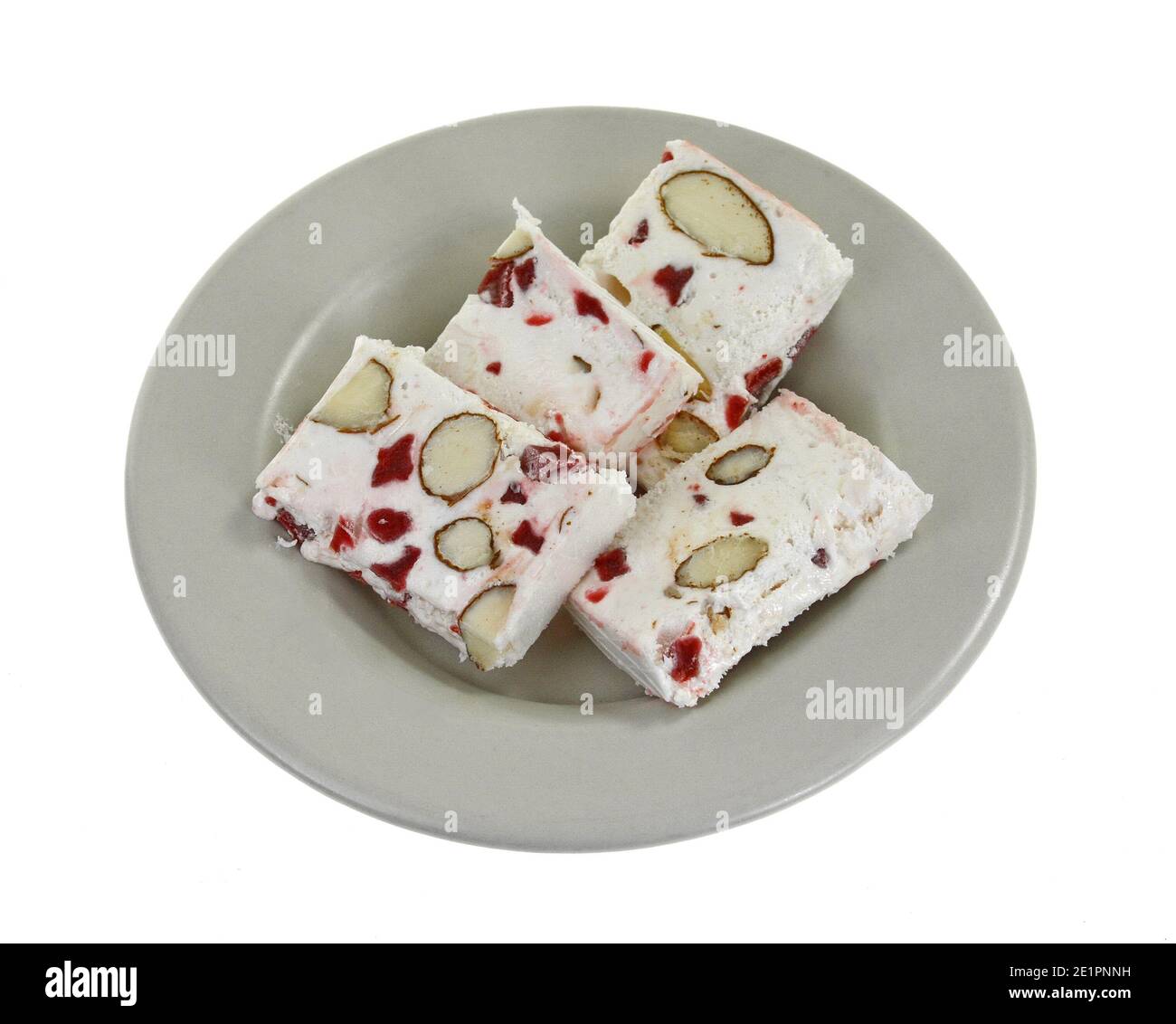 French soft nougat with strawberry flawour and almonds isolated on ...