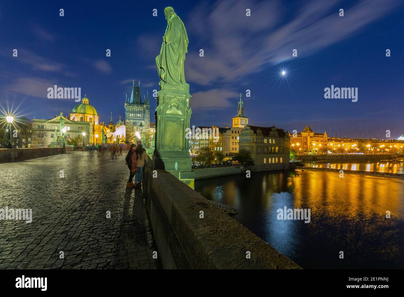 Prague, on the Charles bridge at night Stock Photo - Alamy